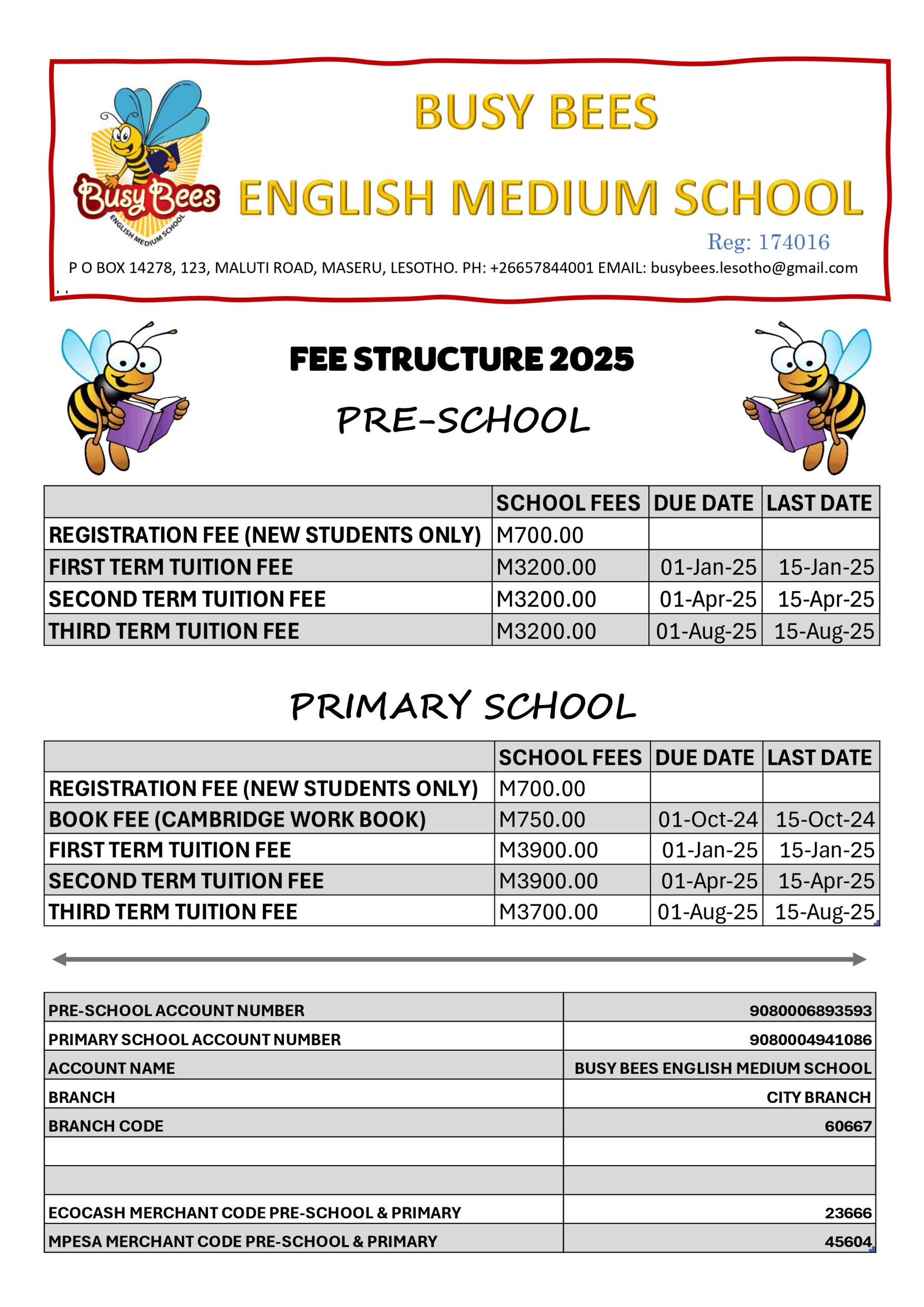 Fee Structure - BUSY BEES ENGLISH MEDIUM SCHOOL